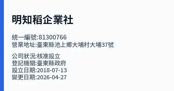 明知稻企業社的照片-統編 81300766(臺東縣) 公司登記資料與營業項目詳細圖表