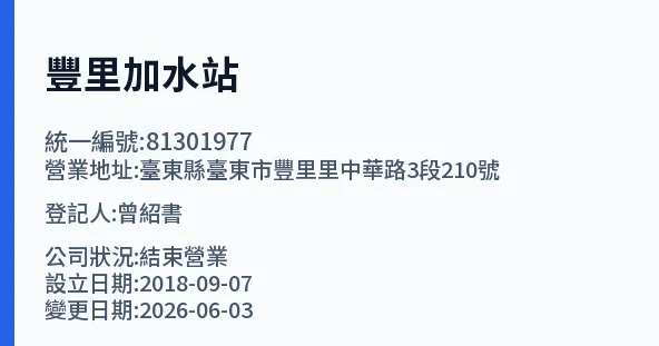 豐里加水站的照片-統編 81301977(臺東縣) 公司登記資料與營業項目詳細圖表