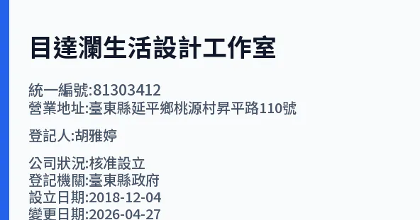 目達瀾生活設計工作室的照片-統編 81303412(臺東縣) 公司登記資料與營業項目詳細圖表