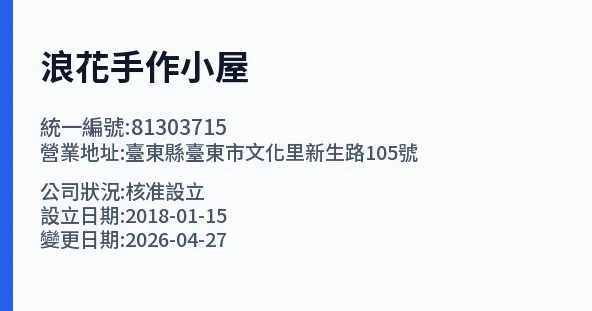 浪花手作小屋的照片-統編 81303715(臺東縣) 公司登記資料與營業項目詳細圖表
