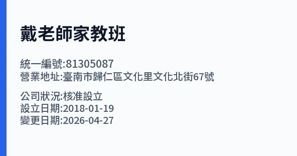 戴老師家教班的照片-統編 81305087(臺南市) 公司登記資料與營業項目詳細圖表