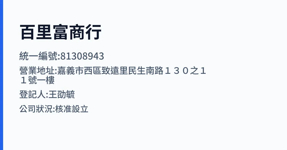 百里富商行 - 統編 81308943(嘉義縣) 公司登記資料與營業項目詳細圖表