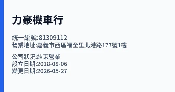 力豪機車行的照片-統編 81309112(嘉義市) 公司登記資料與營業項目詳細圖表