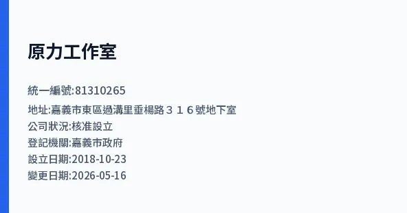 原力工作室的照片-統編 81310265(嘉義市) 公司登記資料與營業項目詳細圖表