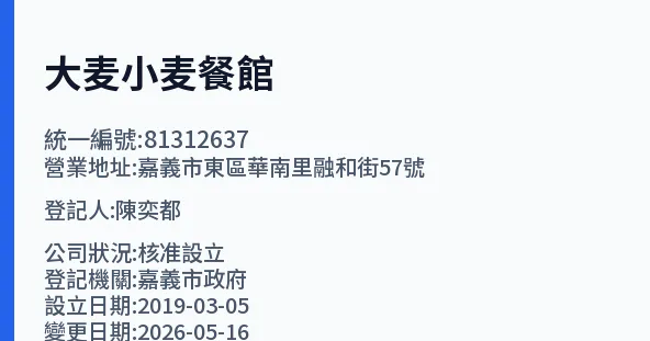 大麦小麦餐館的照片-統編 81312637(嘉義市) 公司登記資料與營業項目詳細圖表
