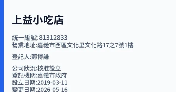 上益小吃店的照片-統編 81312833(嘉義市) 公司登記資料與營業項目詳細圖表