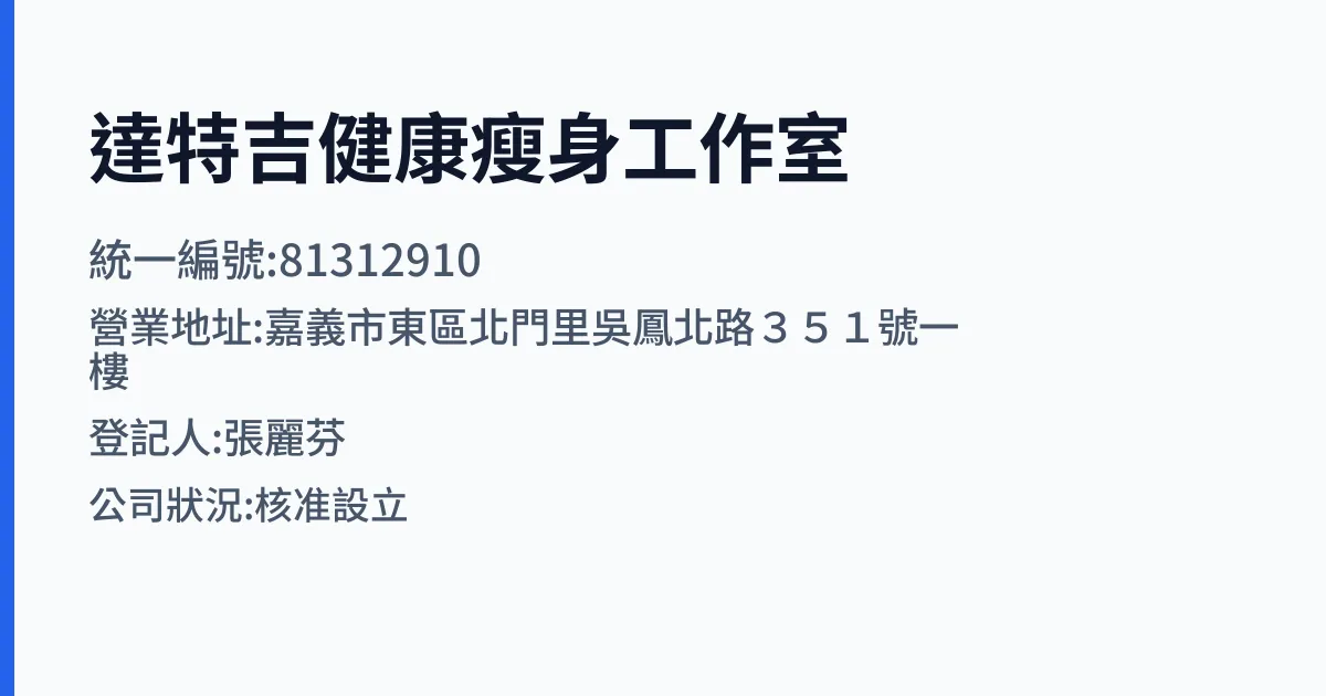 達特吉健康瘦身工作室 - 統編 81312910(嘉義市) 公司登記資料與營業項目詳細圖表