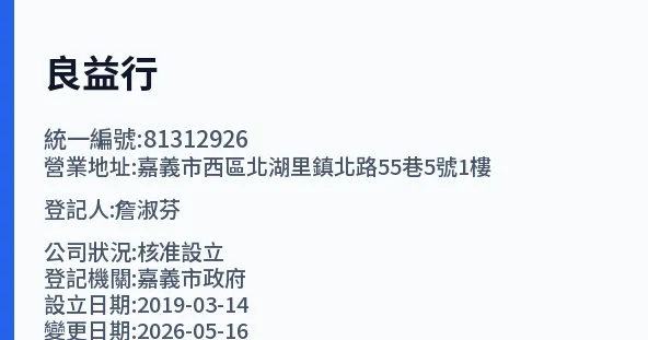 良益行的照片-統編 81312926(嘉義市) 公司登記資料與營業項目詳細圖表