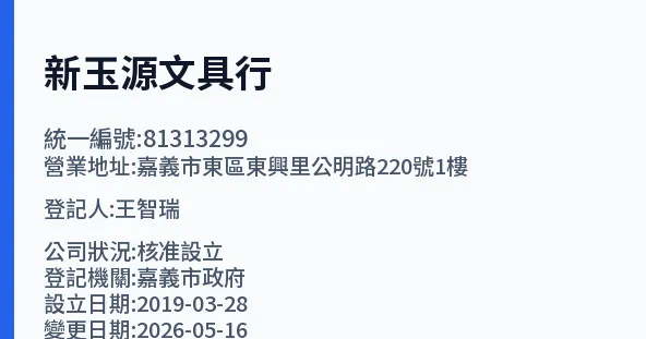 新玉源文具行的照片-統編 81313299(嘉義市) 公司登記資料與營業項目詳細圖表