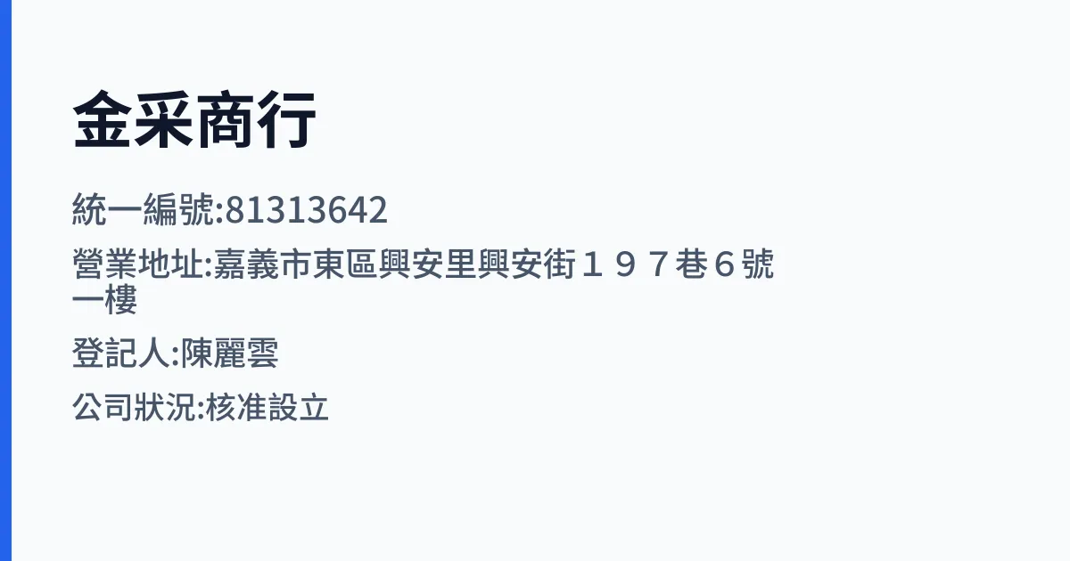 金采商行 - 統編 81313642(嘉義市) 公司登記資料與營業項目詳細圖表