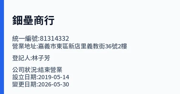 鈿壘商行的照片-統編 81314332(嘉義市) 公司登記資料與營業項目詳細圖表