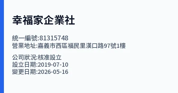 幸福家企業社的照片-統編 81315748(嘉義市) 公司登記資料與營業項目詳細圖表
