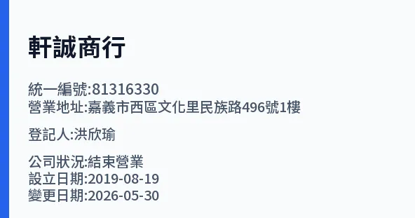 軒誠商行的照片-統編 81316330(嘉義市) 公司登記資料與營業項目詳細圖表
