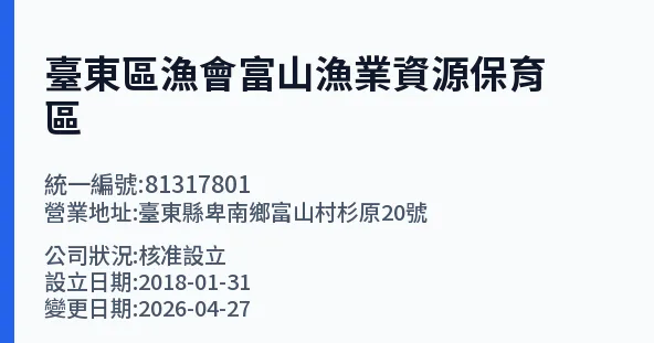 臺東區漁會富山漁業資源保育區的照片-統編 81317801(臺東縣) 公司登記資料與營業項目詳細圖表