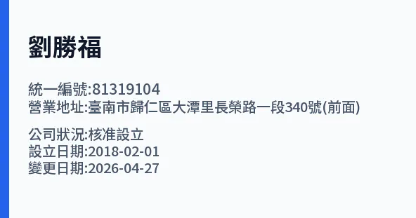 劉勝福的照片-統編 81319104(臺南市) 公司登記資料與營業項目詳細圖表