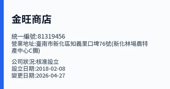 金旺商店的照片-統編 81319456(臺南市) 公司登記資料與營業項目詳細圖表