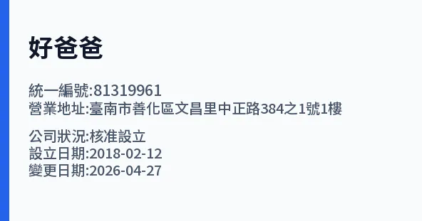 好爸爸的照片-統編 81319961(臺南市) 公司登記資料與營業項目詳細圖表