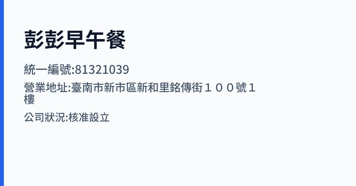 彭彭早午餐 - 統編 81321039(臺南市) 公司登記資料與營業項目詳細圖表