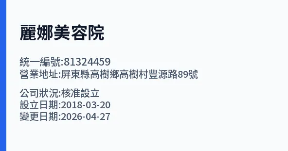麗娜美容院的照片-統編 81324459(屏東縣) 公司登記資料與營業項目詳細圖表
