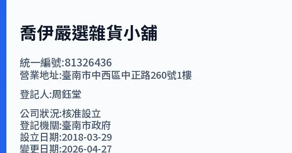 喬伊嚴選雜貨小舖的照片-統編 81326436(臺南市) 公司登記資料與營業項目詳細圖表