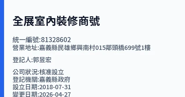 全展室內裝修商號的照片-統編 81328602(嘉義縣) 公司登記資料與營業項目詳細圖表