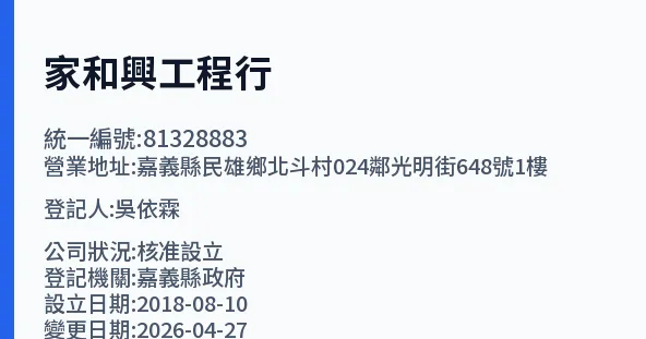 家和興工程行的照片-統編 81328883(嘉義縣) 公司登記資料與營業項目詳細圖表