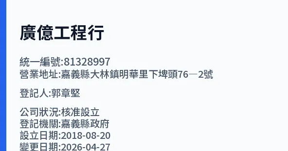 廣億工程行的照片-統編 81328997(嘉義縣) 公司登記資料與營業項目詳細圖表