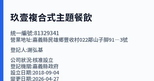 玖壹複合式主題餐飲的照片-統編 81329341(嘉義縣) 公司登記資料與營業項目詳細圖表