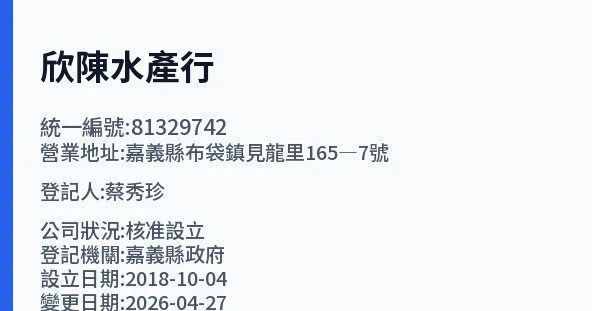 欣陳水產行的照片-統編 81329742(嘉義縣) 公司登記資料與營業項目詳細圖表
