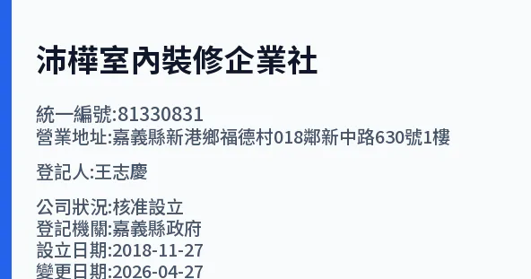 沛樺室內裝修企業社的照片-統編 81330831(嘉義縣) 公司登記資料與營業項目詳細圖表