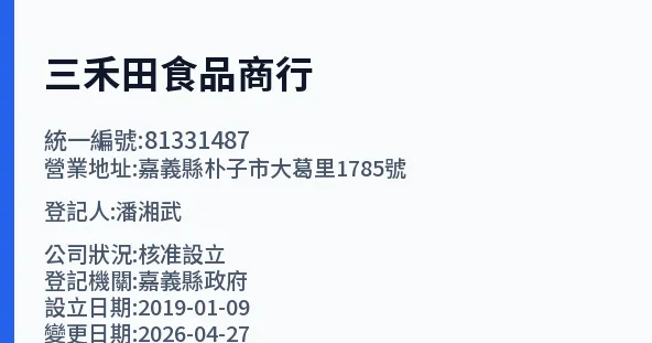 三禾田食品商行的照片-統編 81331487(嘉義縣) 公司登記資料與營業項目詳細圖表