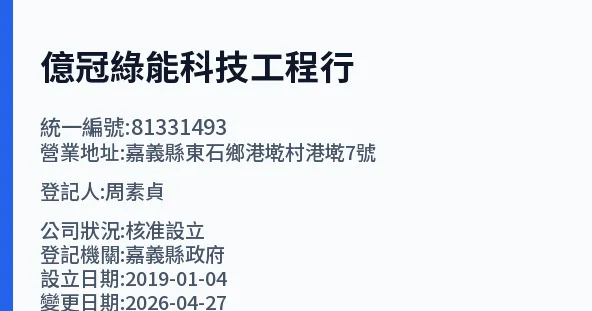 億冠綠能科技工程行的照片-統編 81331493(嘉義縣) 公司登記資料與營業項目詳細圖表