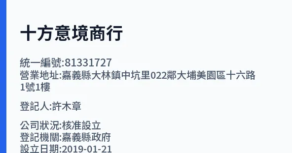 十方意境商行的照片-統編 81331727(嘉義縣) 公司登記資料與營業項目詳細圖表