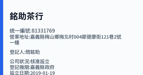 銘助茶行的照片-統編 81331769(嘉義縣) 公司登記資料與營業項目詳細圖表
