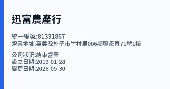 迅富農產行的照片-統編 81331867(嘉義縣) 公司登記資料與營業項目詳細圖表