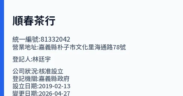 順春茶行的照片-統編 81332042(嘉義縣) 公司登記資料與營業項目詳細圖表