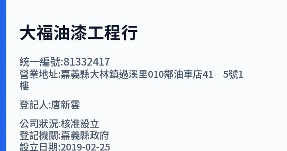大福油漆工程行的照片-統編 81332417(嘉義縣) 公司登記資料與營業項目詳細圖表