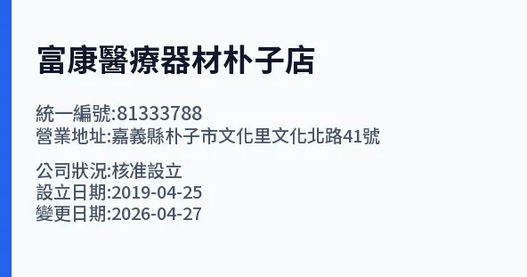 富康醫療器材朴子店的照片-統編 81333788(嘉義縣) 公司登記資料與營業項目詳細圖表