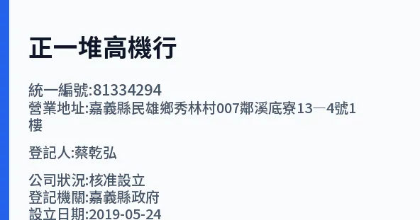 正一堆高機行的照片-統編 81334294(嘉義縣) 公司登記資料與營業項目詳細圖表