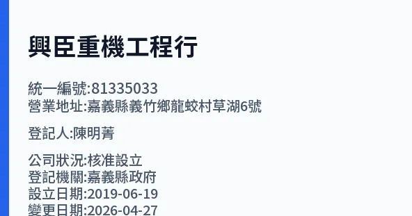 興臣重機工程行的照片-統編 81335033(嘉義縣) 公司登記資料與營業項目詳細圖表