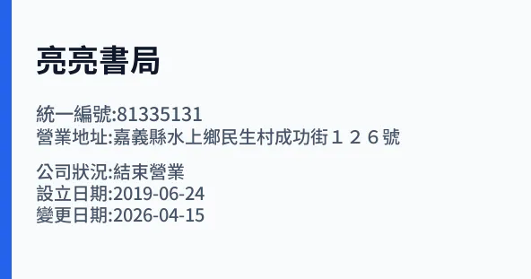 亮亮書局的照片-統編 81335131(嘉義縣) 公司登記資料與營業項目詳細圖表