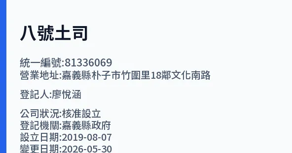 八號土司的照片-統編 81336069(嘉義縣) 公司登記資料與營業項目詳細圖表