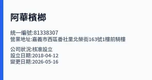 阿華檳榔的照片-統編 81338307(嘉義市) 公司登記資料與營業項目詳細圖表