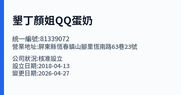 墾丁顏姐QQ蛋奶的照片-統編 81339072(屏東縣) 公司登記資料與營業項目詳細圖表