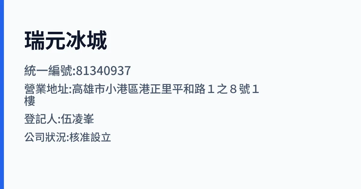 瑞元冰城 - 統編 81340937(高雄市) 公司登記資料與營業項目詳細圖表