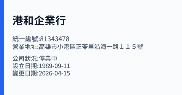 港和企業行的照片-統編 81343478(高雄市) 公司登記資料與營業項目詳細圖表