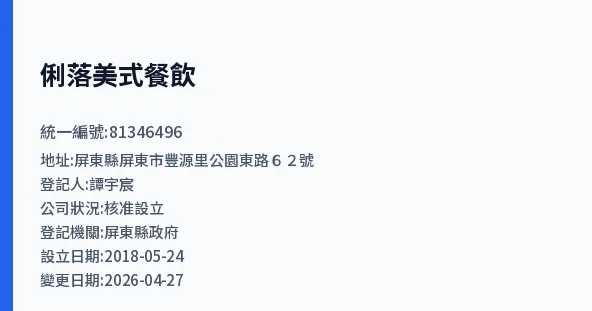 俐落美式餐飲的照片-統編 81346496(屏東縣) 公司登記資料與營業項目詳細圖表