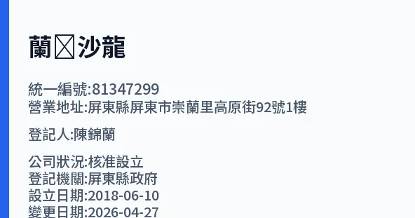 蘭髪沙龍的照片-統編 81347299(屏東縣) 公司登記資料與營業項目詳細圖表