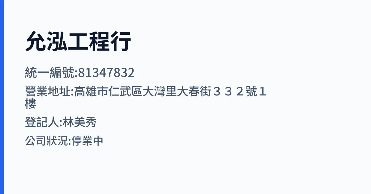 允泓工程行 - 統編 81347832(高雄市) 公司登記資料與營業項目詳細圖表