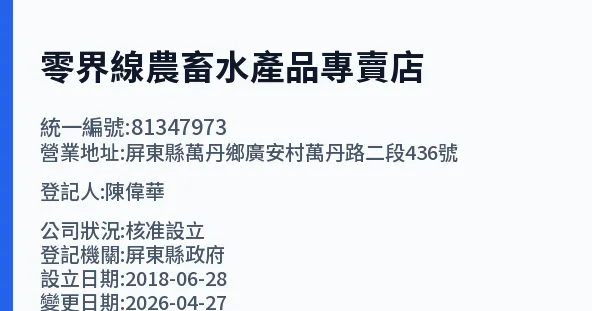 零界線農畜水產品專賣店的照片-統編 81347973(屏東縣) 公司登記資料與營業項目詳細圖表